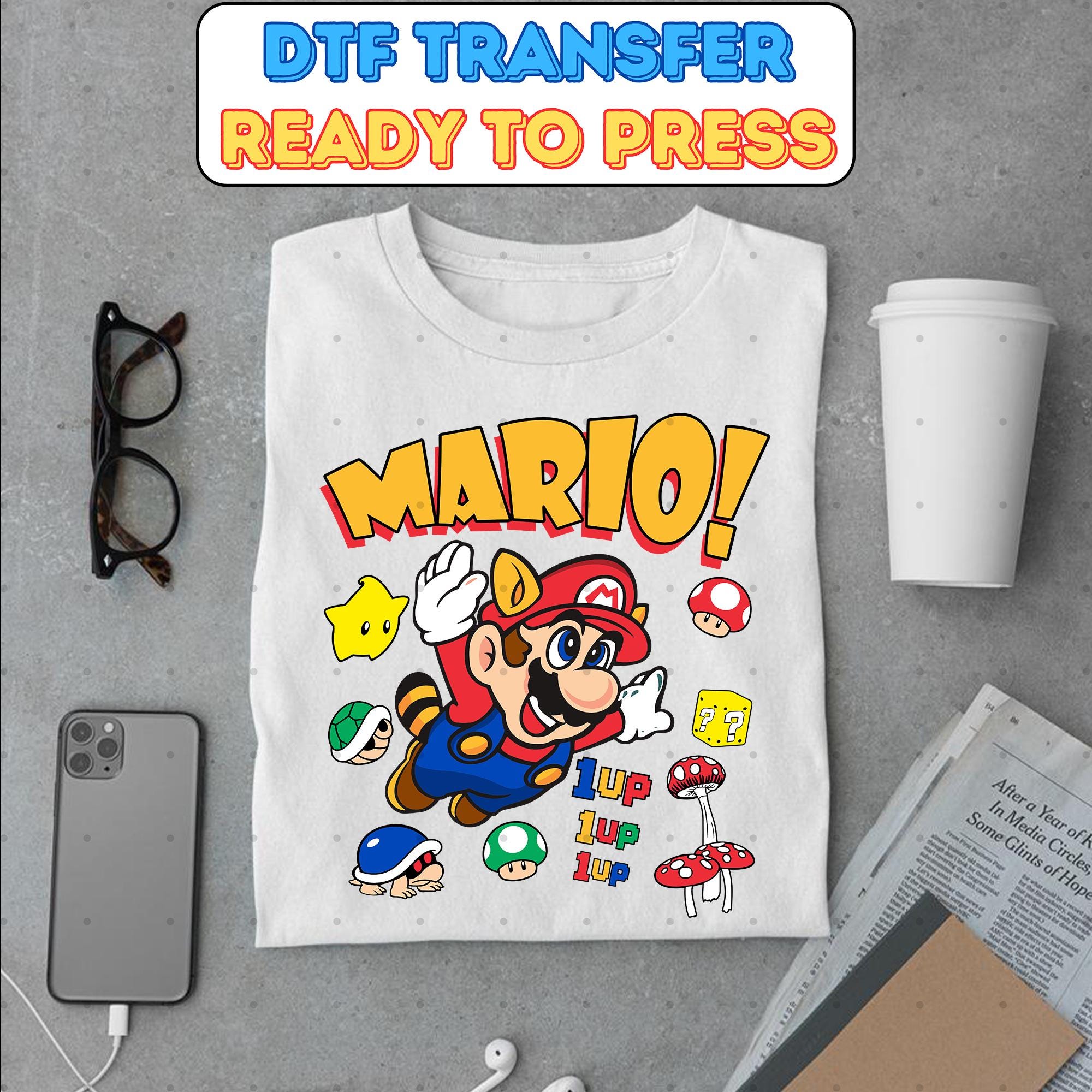 Super Mario Cute Fly DTF Transfer Ready to Press,super Mario Character ...