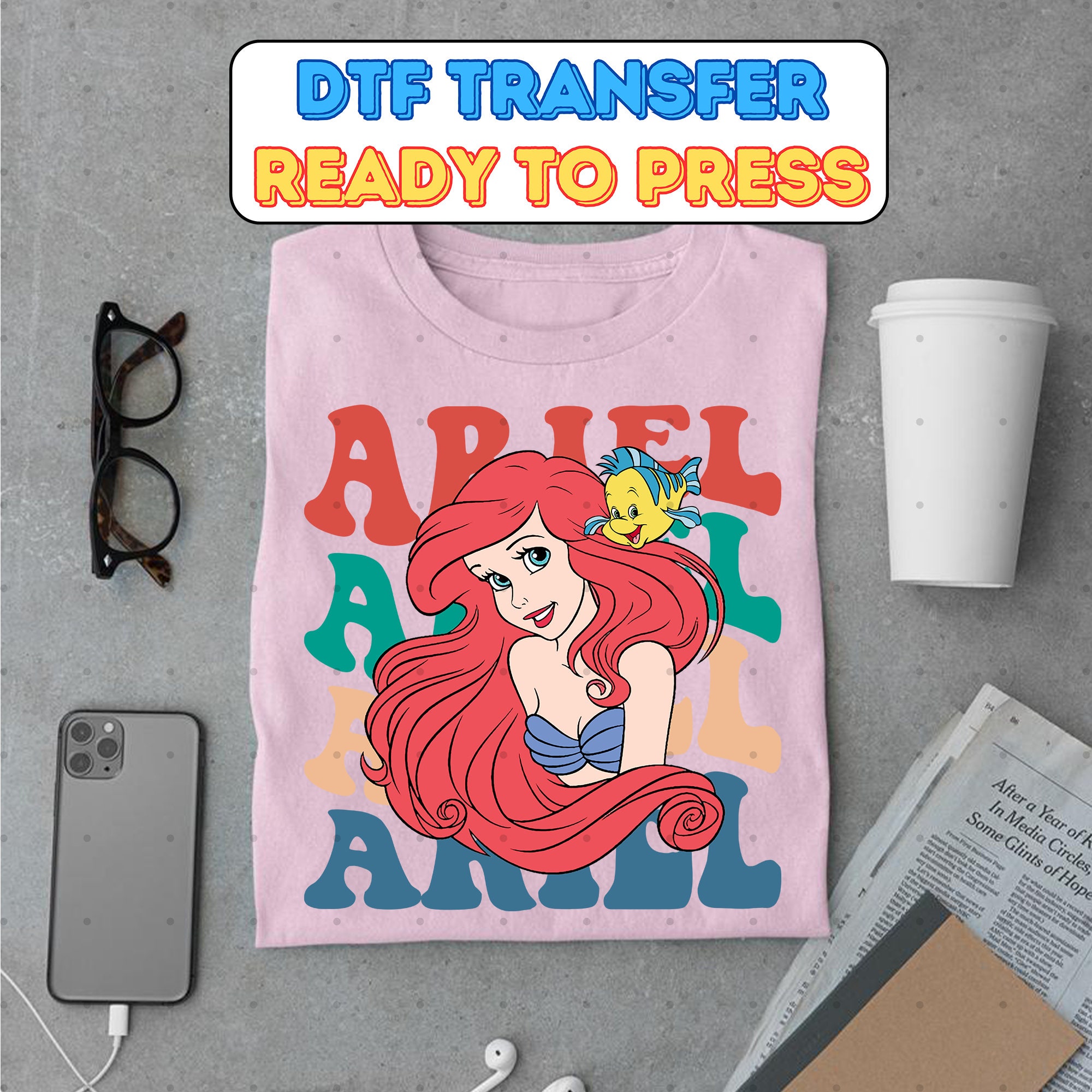 Disney Ariel Princess DTF Transfer,disney Princess Dtf,princess Ready ...
