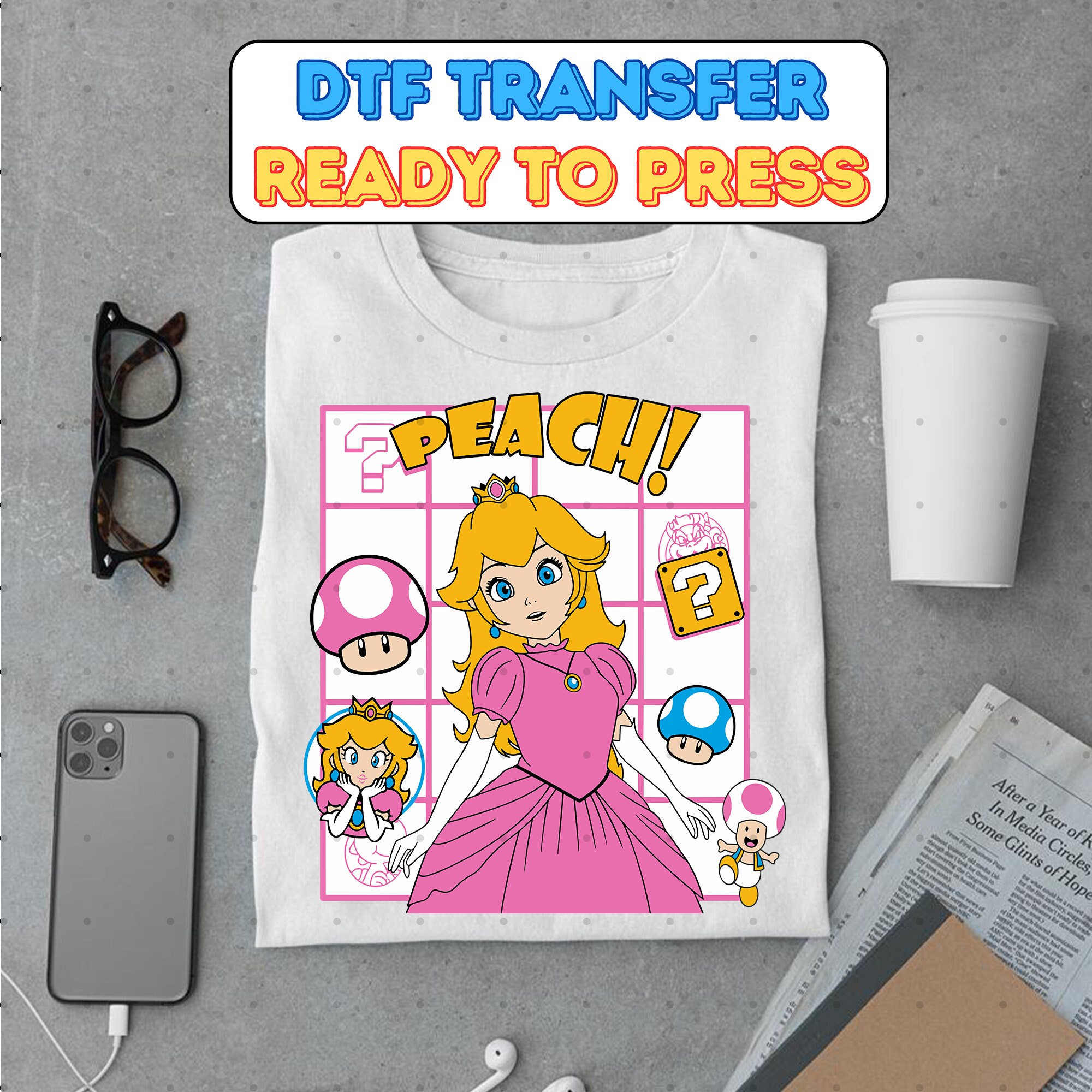 Princess Peach Heat DTF Transfer Ready to Press, Super Mario Princess ...