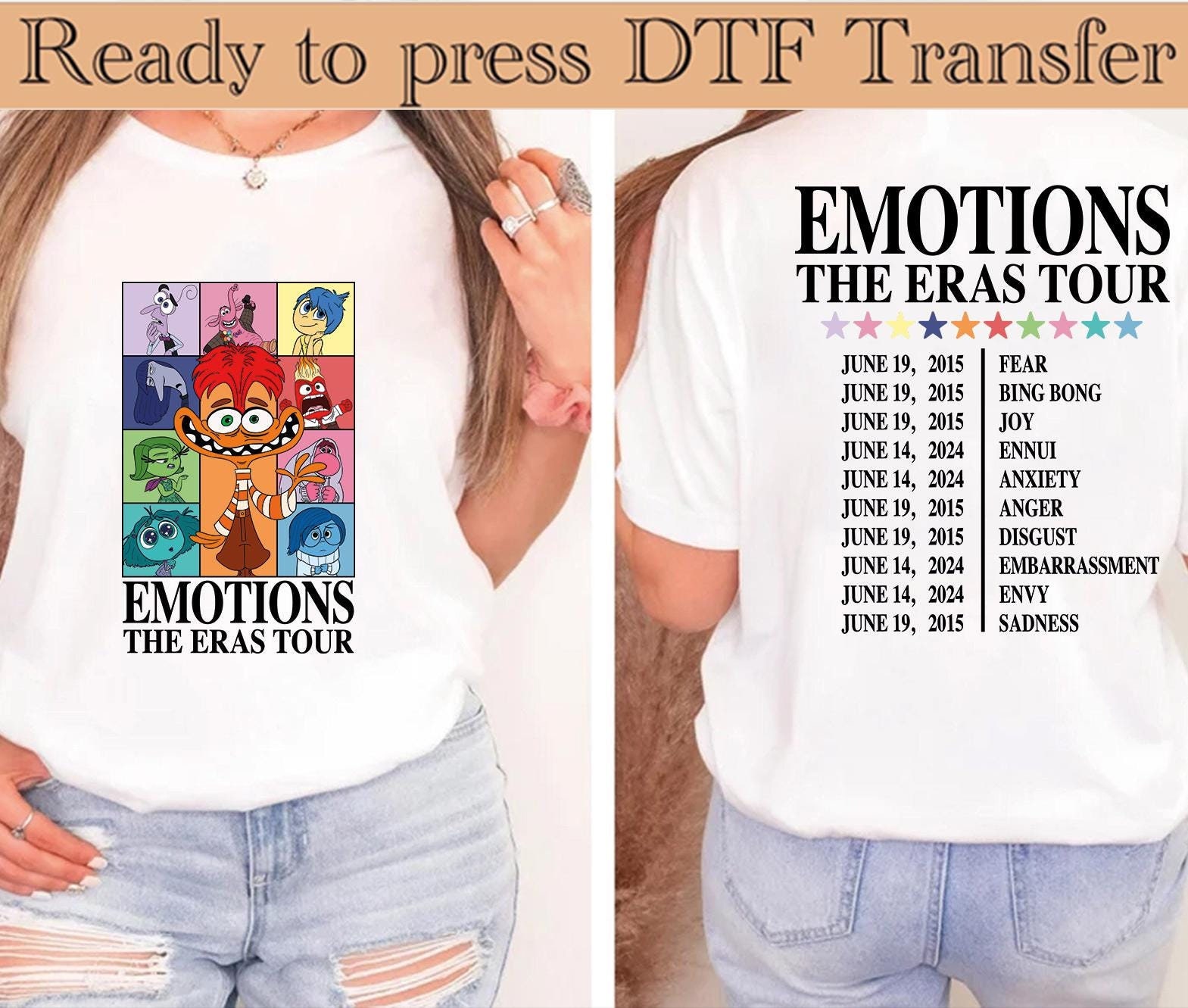 Disney Inside Out 2, Emotions the Eras Tour Dtf Transfer, Ready to ...