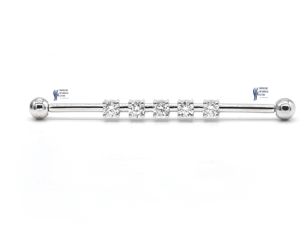 Lab Diamond Industrial Barbell / Diamond Ear Barbell Post Piercing ...