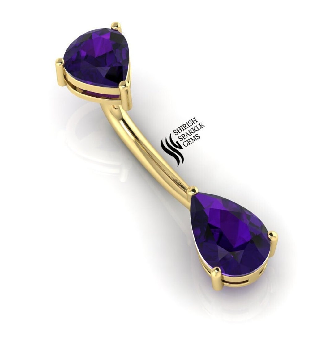Amethyst Belly Rook Piercing Gold Belly Ring Navel Piercing Internally ...