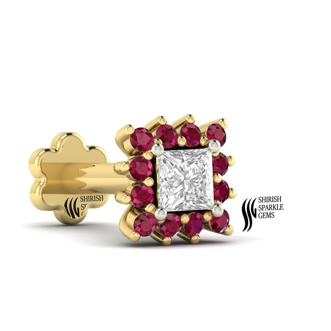Lab Grown Rub Diamond Labret / Ruby Nose Pin Post / Lab Diamond Ear ...