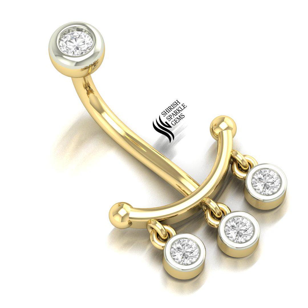 Solid Gold Belly Button Navel Piercing / Lab Diamond Belly Button Ring ...