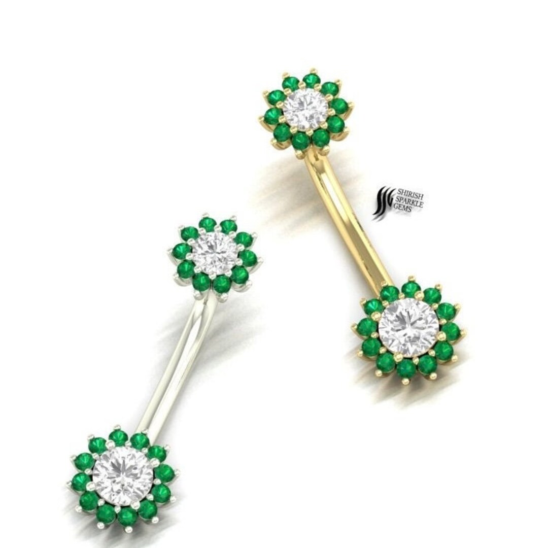 Natural Emerald Lab Diamond Belly Button Navel Piercing Belly Button ...