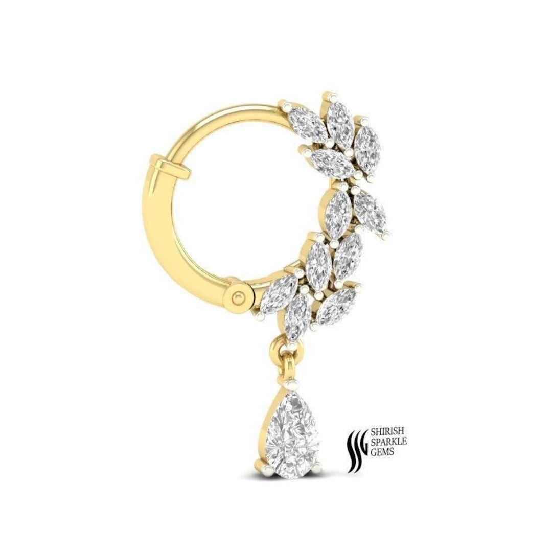 Diamond Nose Ring Hoop | Big Nose Ring | Dangle Nose Ring | Cartilage ...