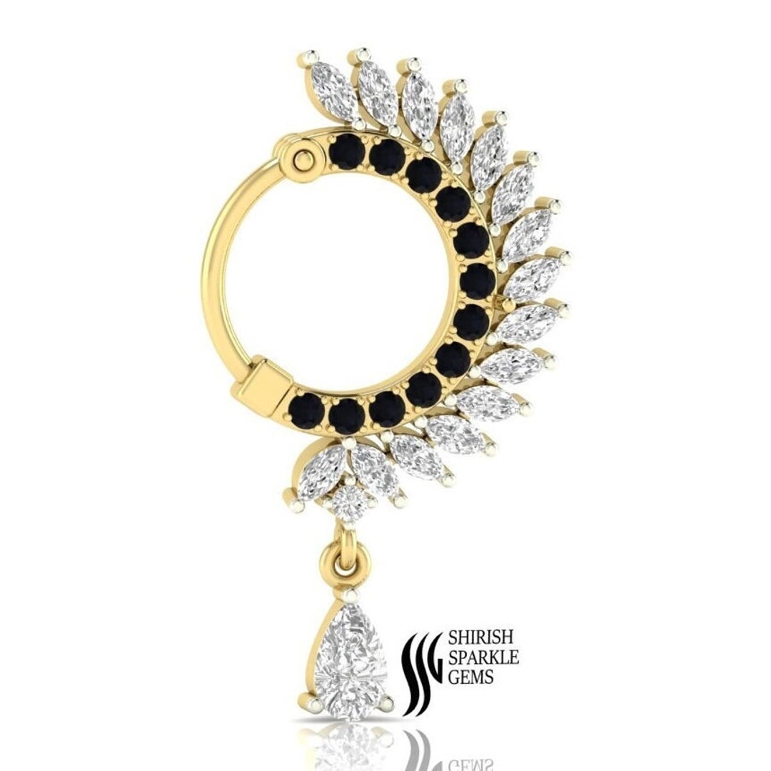 Lab Grown Black Diamond Nose Ring Clicker Hinged Diamond Cartridge ...