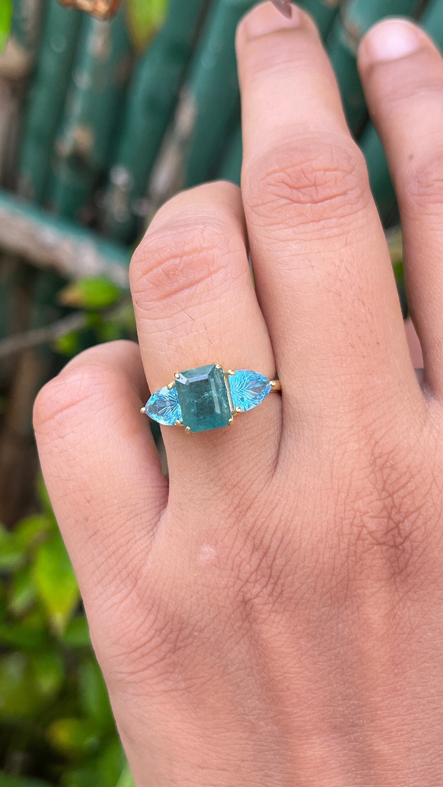 Natural Emerald Blue Topaz Ring With 14k Yellow Gold Emerald Cut Emerald Ring Emerald Engagement Ring Emerald Swiss Blue Topaz Ring Etsy