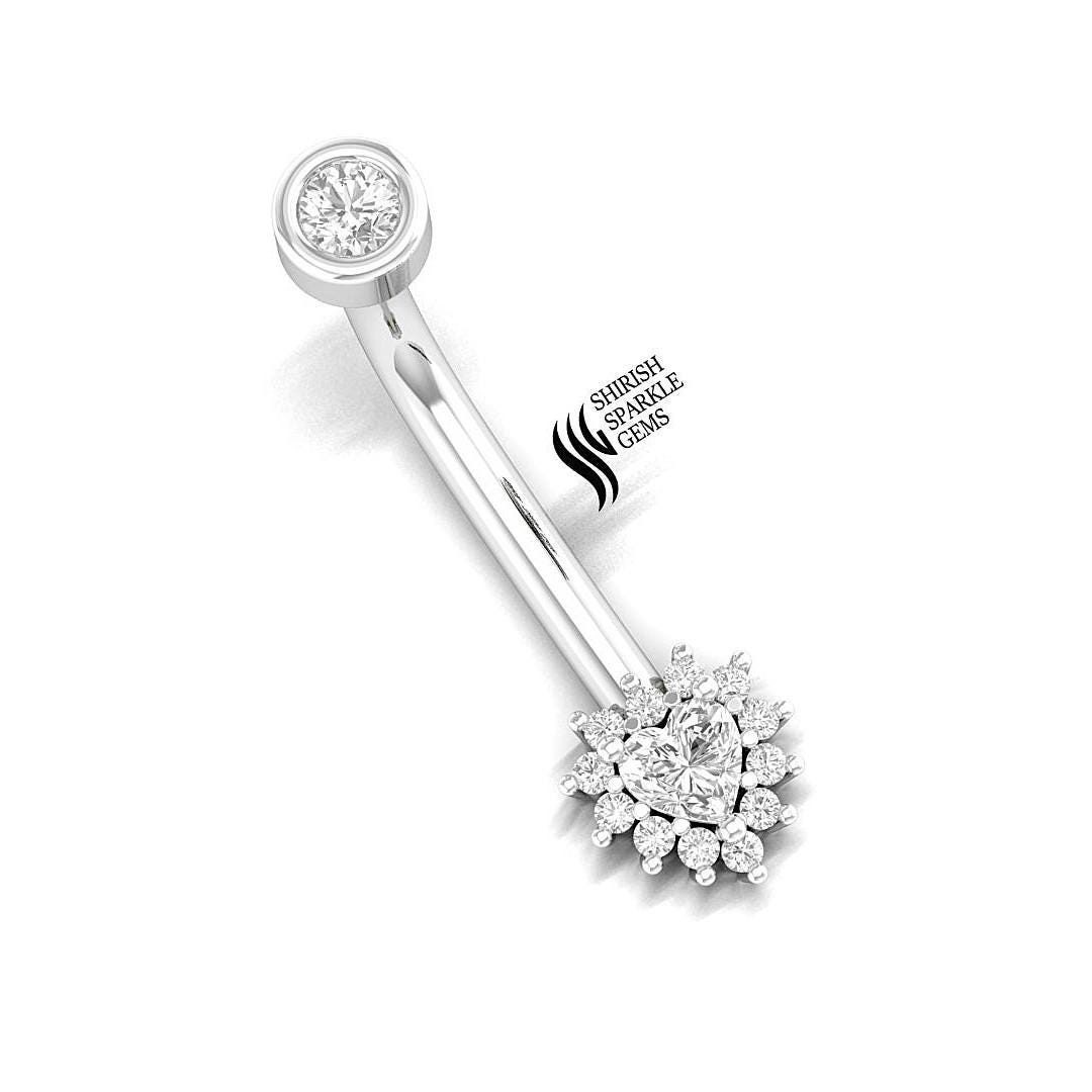 Solid Gold Belly Button Ring / Lab Diamond Navel Piercing / Diamond ...