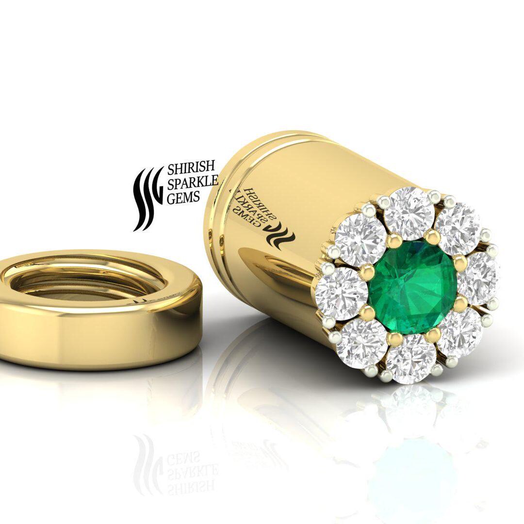 Solid Gold Ear Gauge Plugs Tunnel Diamond Ear Plugs / Emerald Diamond ...