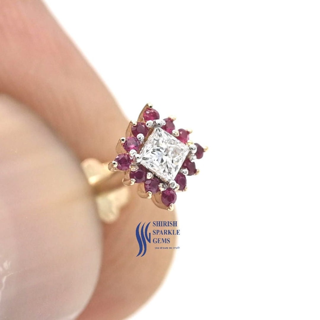 Lab Diamond Ruby Labret Conch / Lab Diamond Nose Piercing Labret / Lab ...