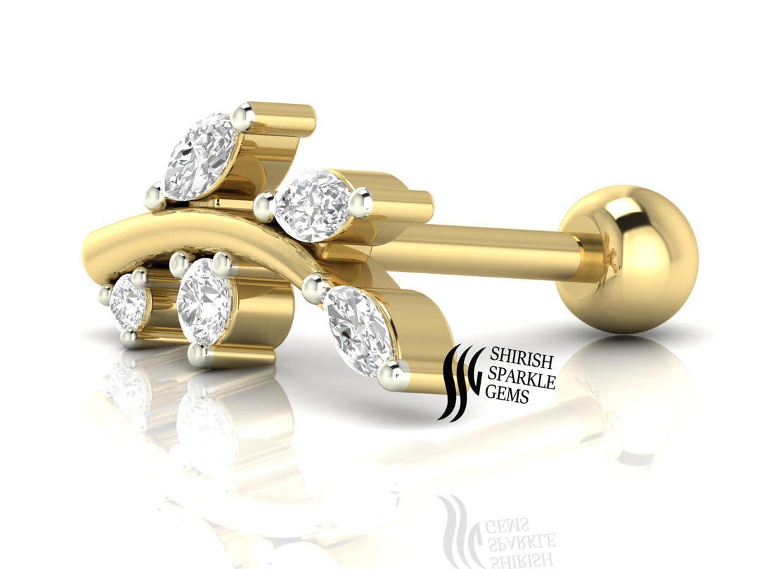 Lab Diamond Labret Conch Cartiage Rook Post / Marquise Lab Diamond Ear ...