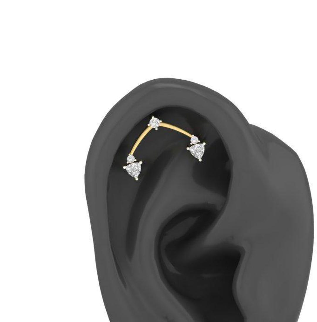 Lab Diamond Labret Ear Piercing / Diamond Dangle Helix Upper Helix Hoop ...