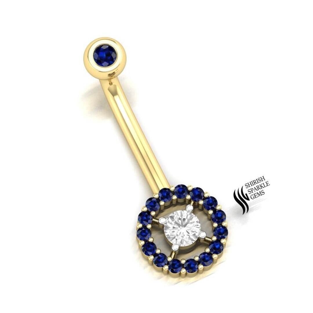 Blue Sapphire Belly Button / Navel Piercing Belly Button / Lab Diamond ...