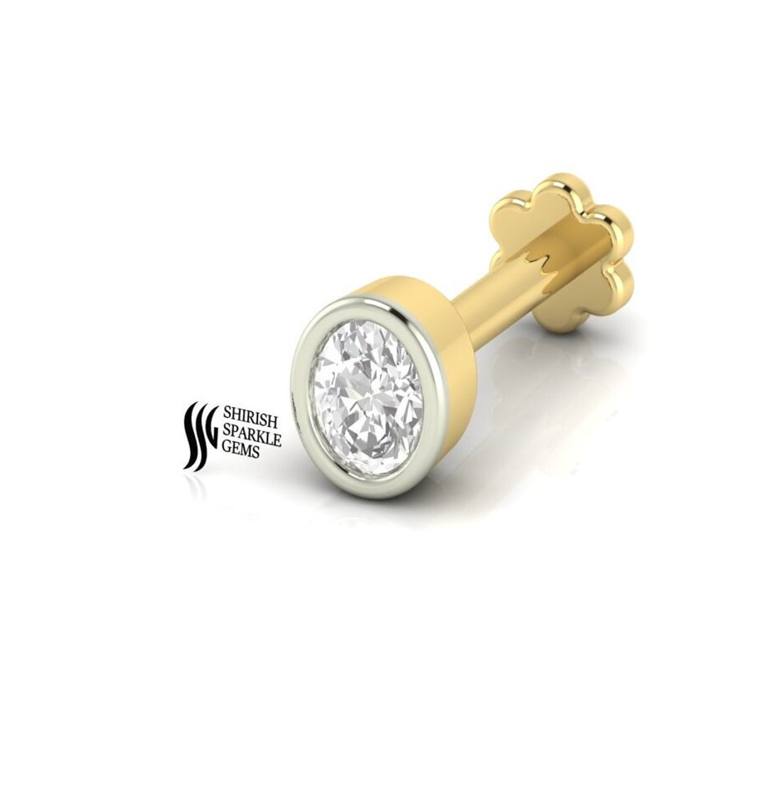 Oval Lab Diamond Labret / Bezel Diamond Ear Piercing Helix Cartilage ...