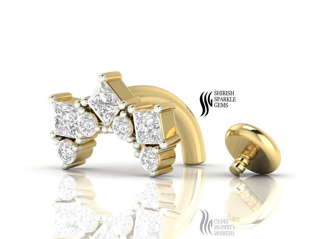 18k Lab Diamond Labret Conch Rook Post / Pear Cut Lab Diamond Ear ...