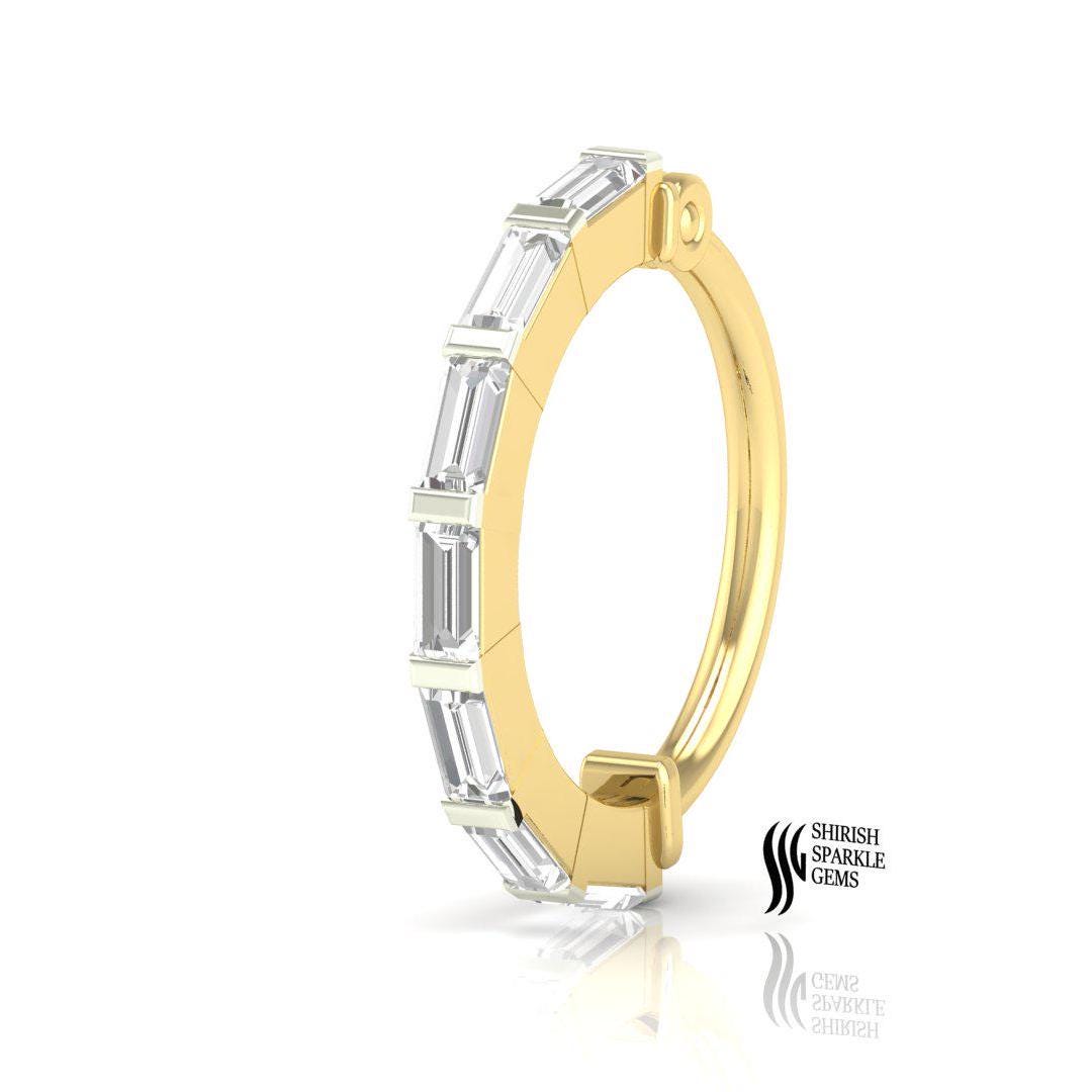 Baguette Diamond Nose Ring Hoop / Diamond Cartilage Hoop / Lab Diamond ...