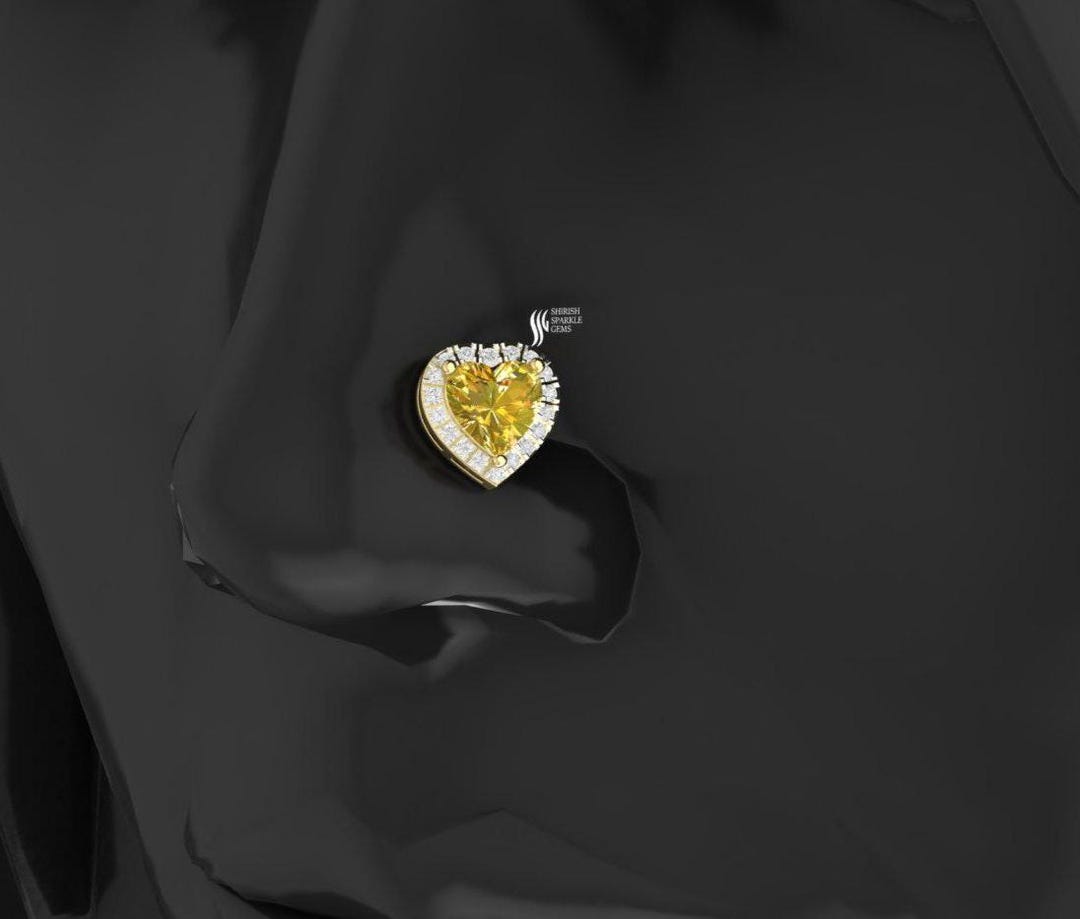 Heart Diamond Ear Piercing Labret, Lab Diamond Body Jewelry, Diamond ...