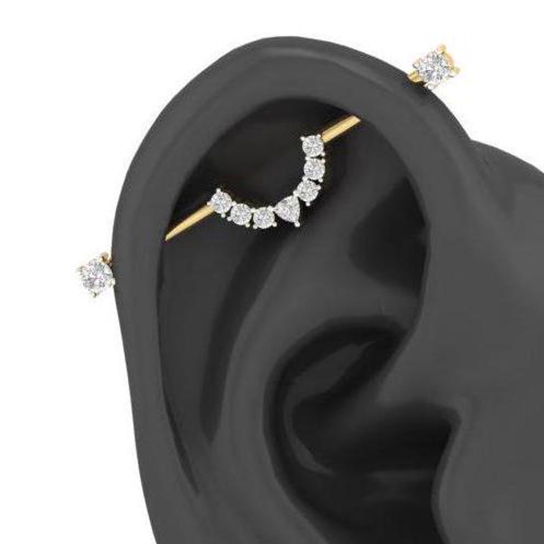 Lab Diamond Industrial Piercing Post / Diamond Solid Gold Industrial ...