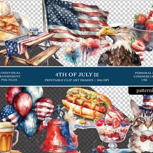 Watercolor 4th of July Clipart Bundle, 4th of July Sublimation PNG ...