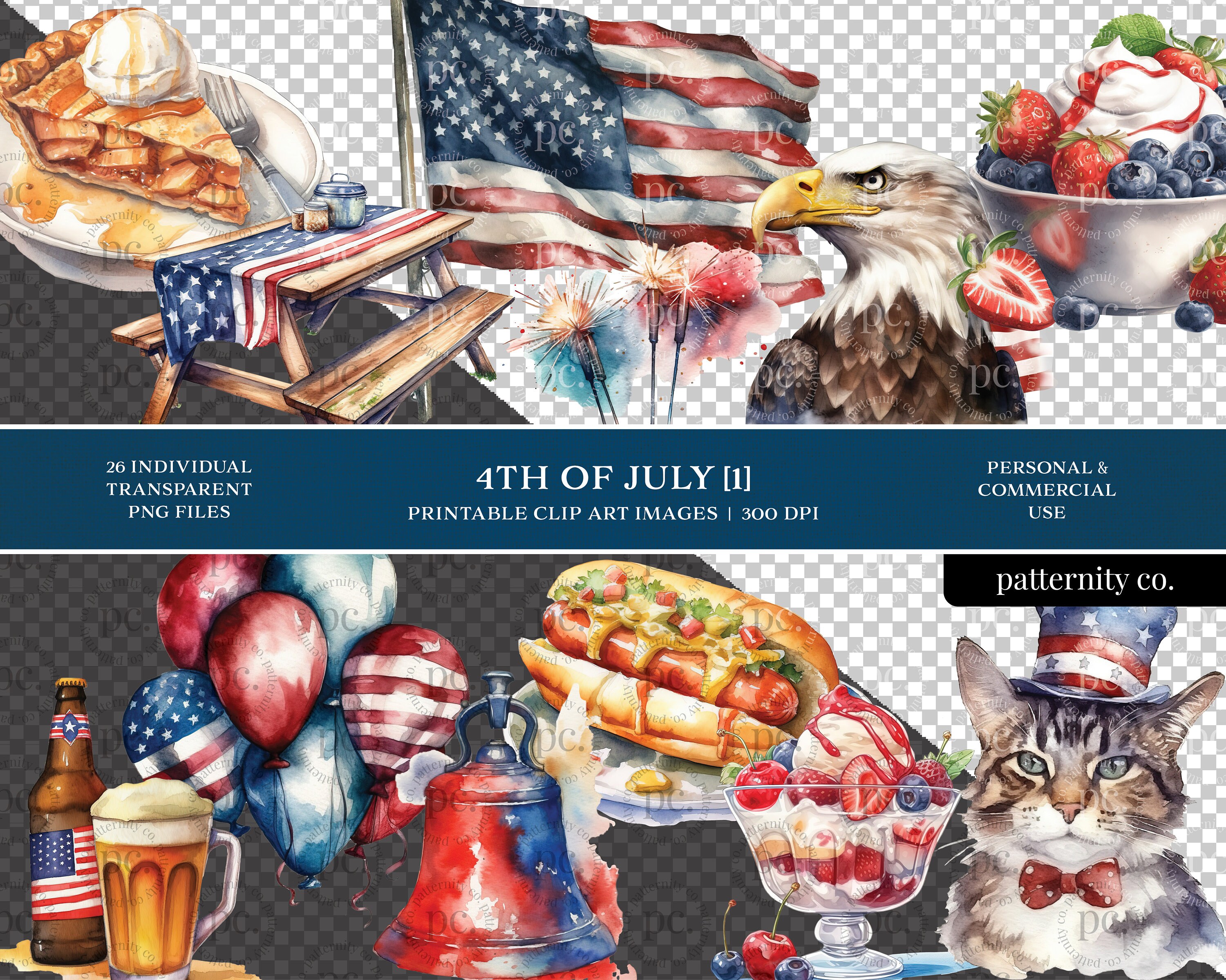Watercolor 4th of July Clipart Bundle, 4th of July Sublimation PNG ...