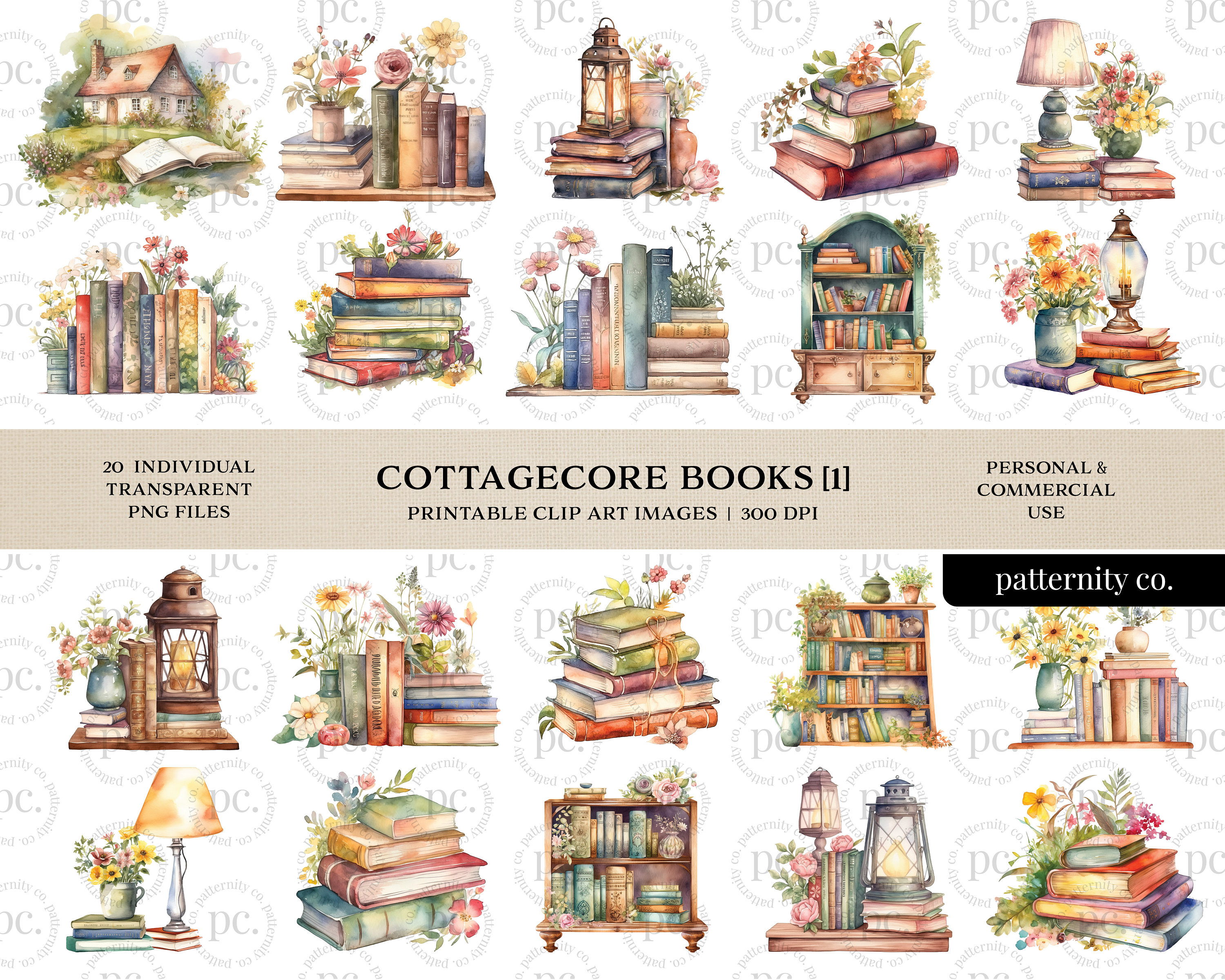 Watercolor Cottagecore Books Clipart, Vintage Cottage Books, English ...