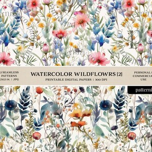 Watercolor Wildflowers Digital Paper Pack, Seamless Pattern, Printable ...