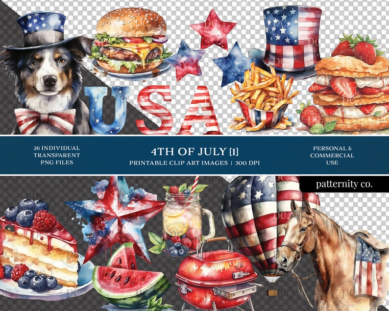 Watercolor 4th of July Clipart Bundle, 4th of July Sublimation PNG ...