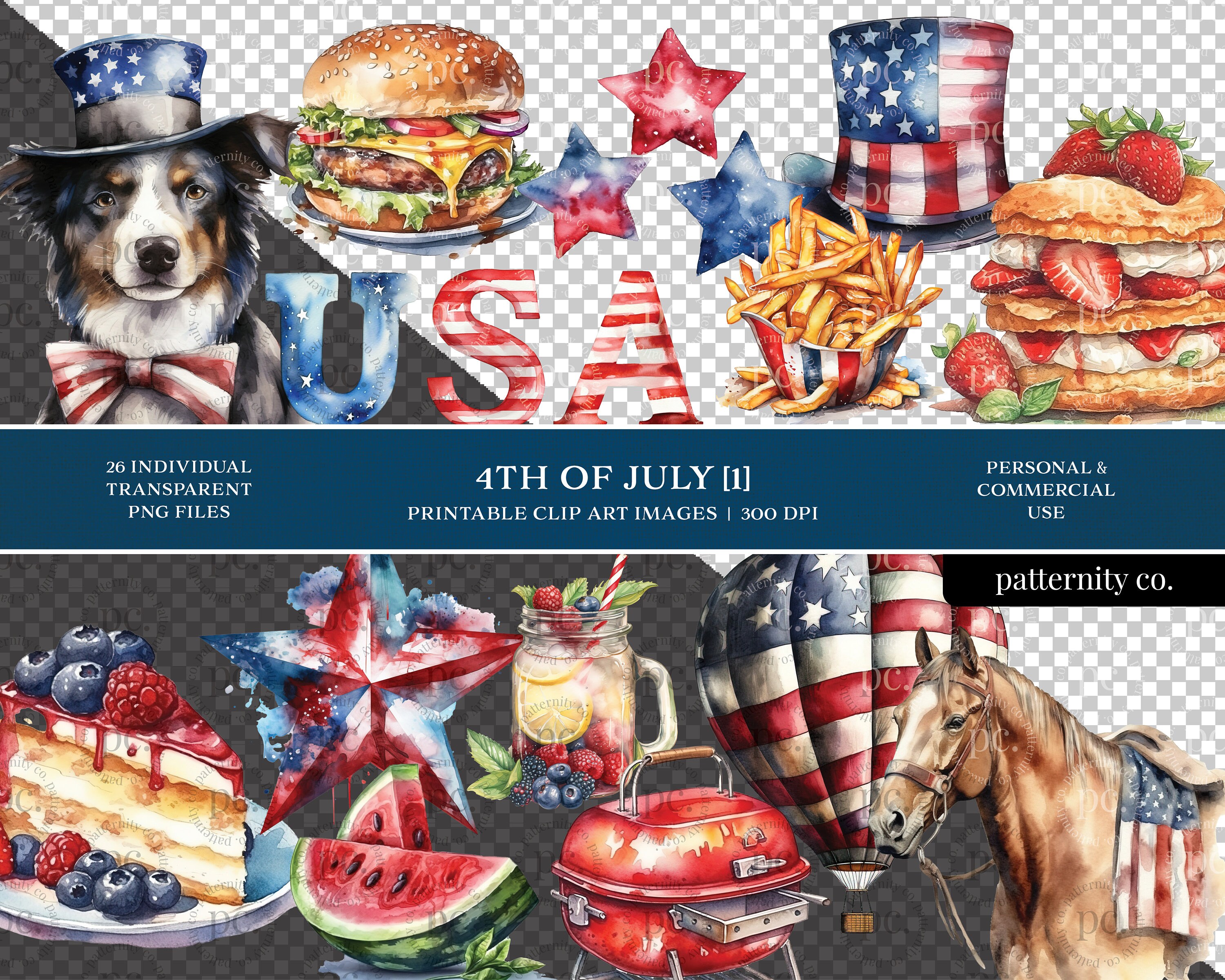 Watercolor 4th of July Clipart Bundle, 4th of July Sublimation PNG ...