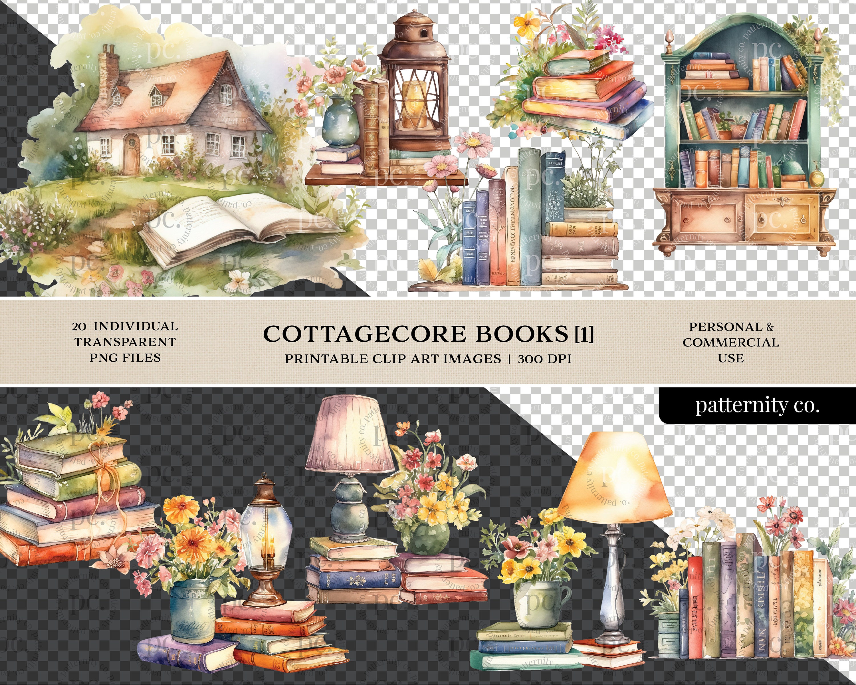 Watercolor Cottagecore Books Clipart, Vintage Cottage Books, English ...