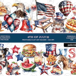 Watercolor 4th of July Clipart Bundle, 4th of July Sublimation PNG ...