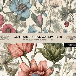 Antique Floral Wallpaper Digital Paper Pack, Seamless Pattern ...