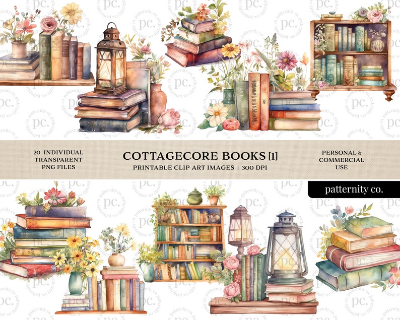 Watercolor Cottagecore Books Clipart, Vintage Cottage Books, English ...