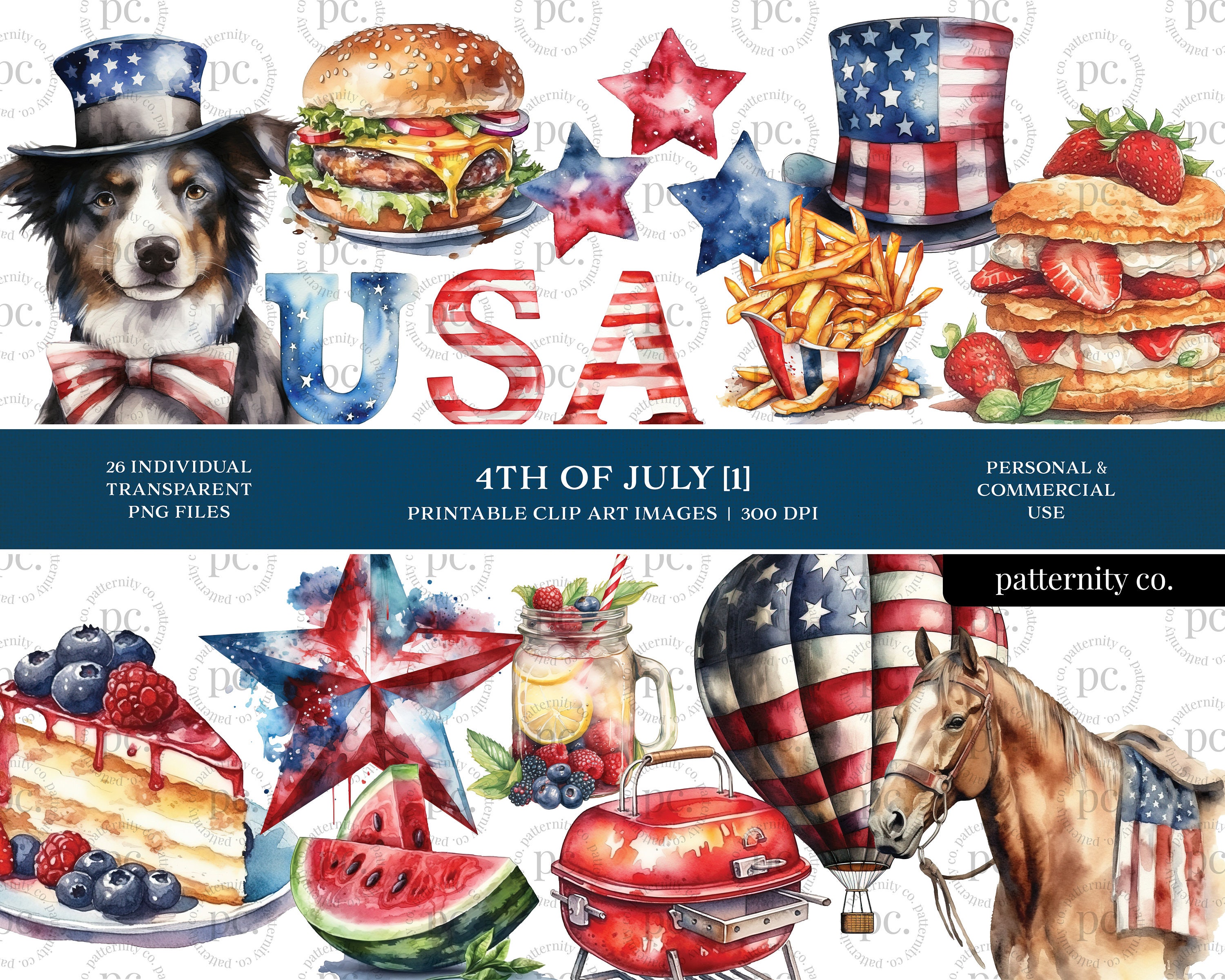 Watercolor 4th of July Clipart Bundle, 4th of July Sublimation PNG ...