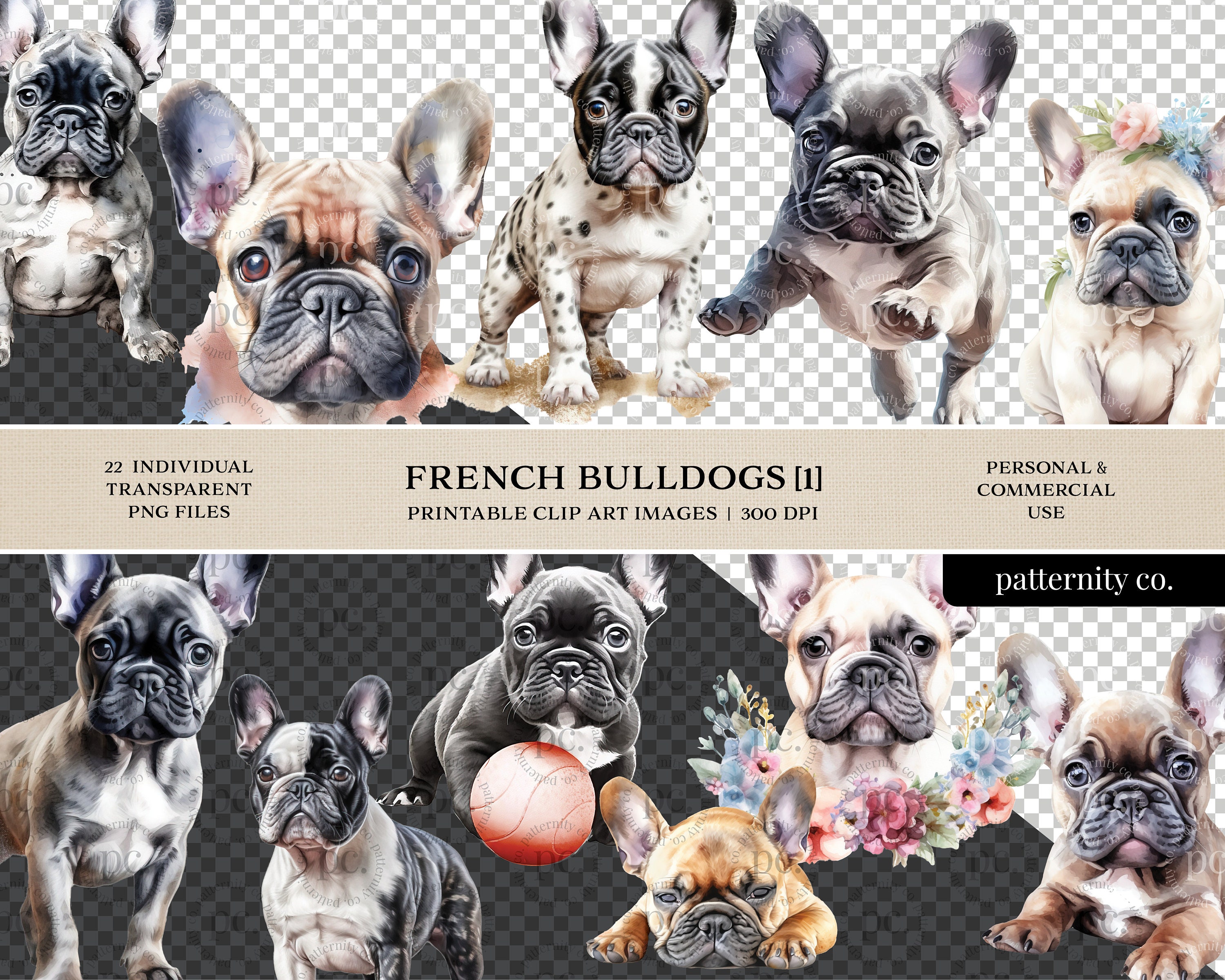 Watercolor French Bulldog Clipart Bundle, Cute French Bulldog Art ...
