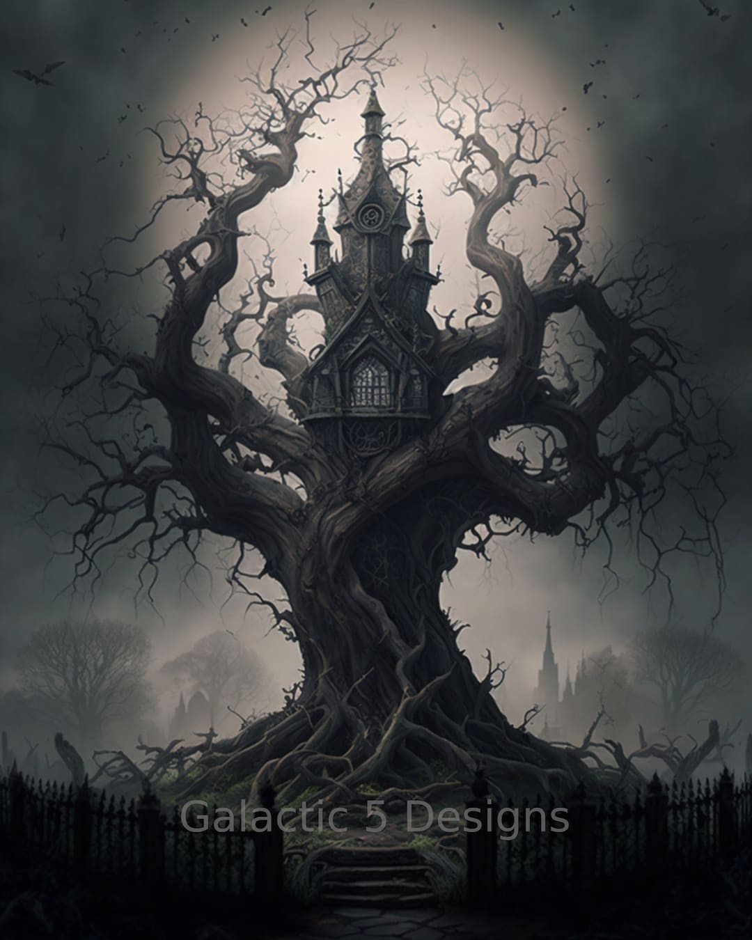 Creepy Gothic Treehouse Digital Download Art Print AI - Etsy