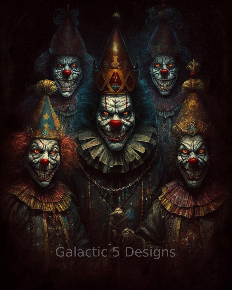 Creepy Evil Carnival Clowns Digital Art Print, AI Generated, Wall Art ...
