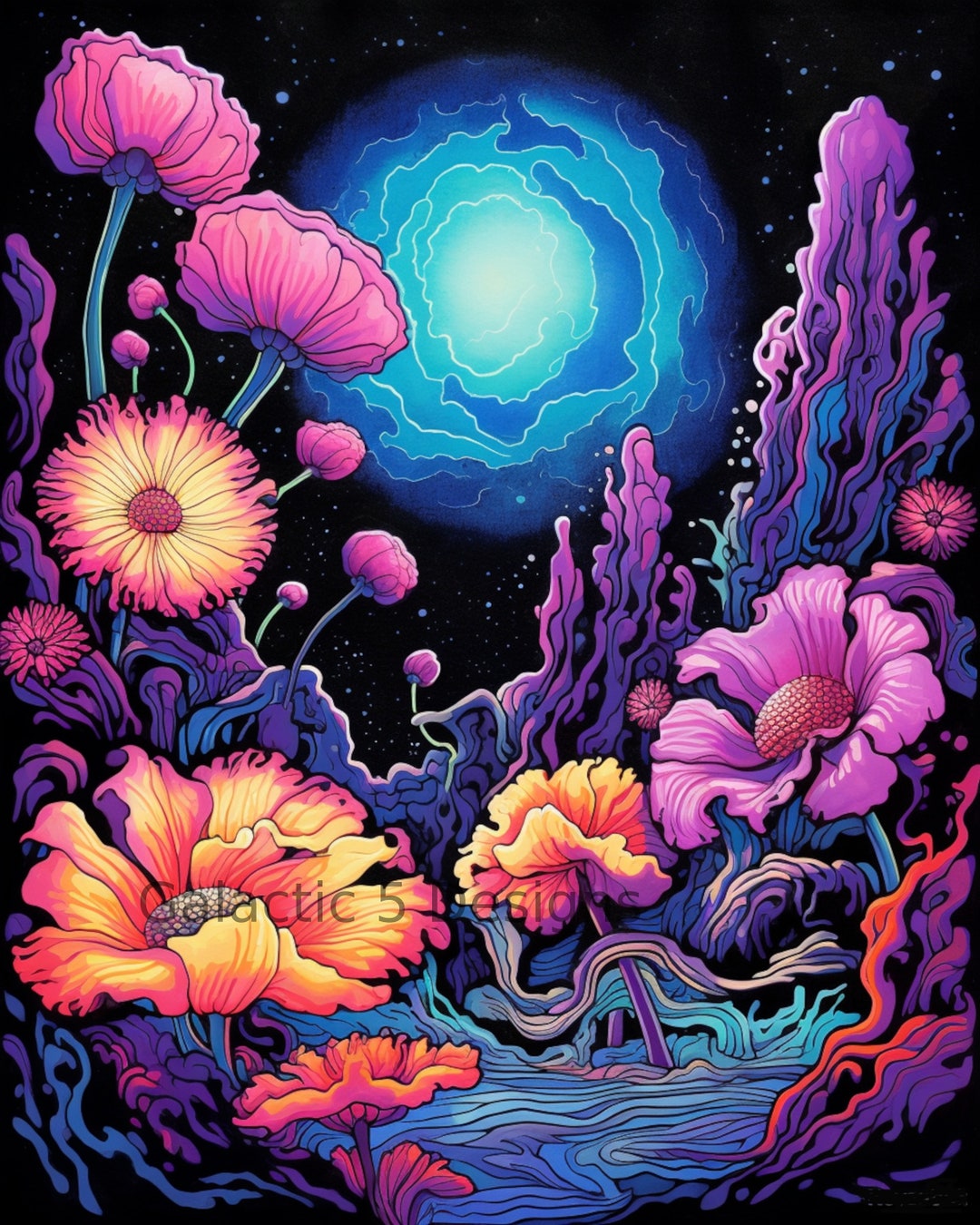 Psychedelic Colorful Flowers Digital Download Art Print - AI Generated ...