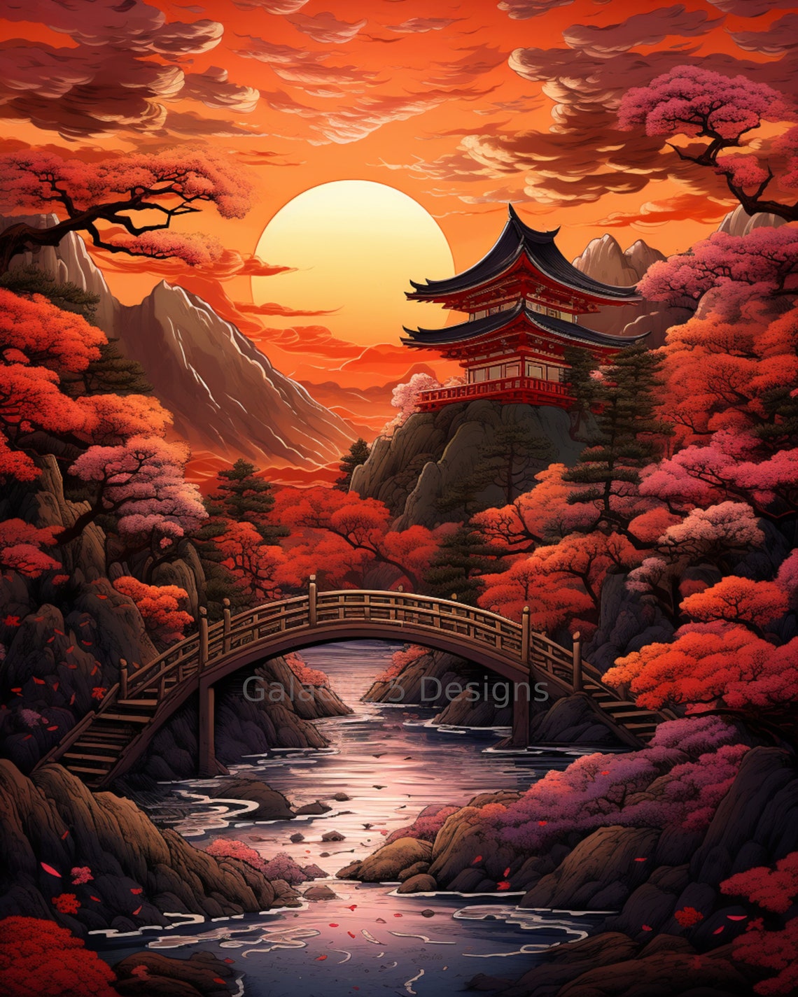 Japanese Landscape Digital Art Print, AI Generated, Wall Art, AI Art ...