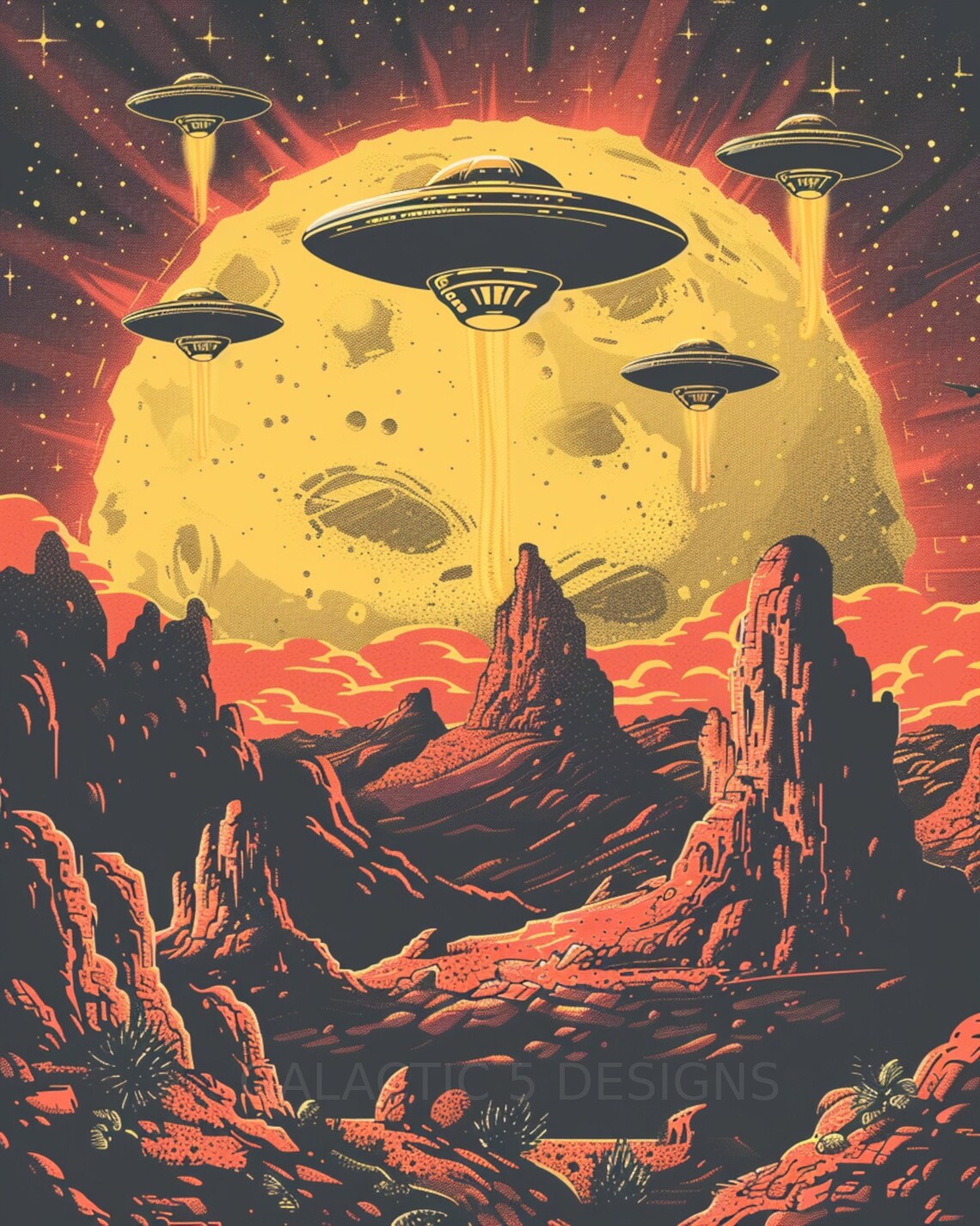 Retro Style Space Invaders Science Fiction Digital Art Print, AI ...