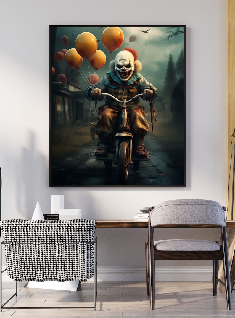 Creepy Carnival Clown on a Bike Digital Print - Horror Art - Printable ...