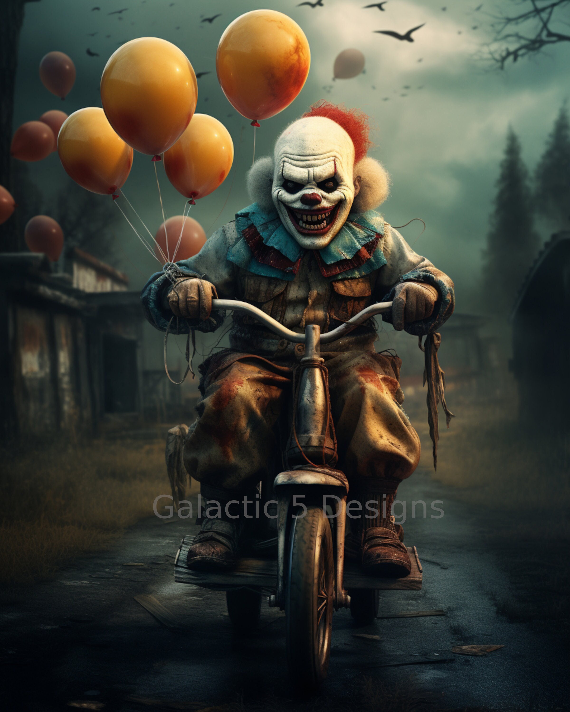 Creepy Carnival Clown on a Bike Digital Print - Horror Art - Printable Wall Art - Creepy Decor ...