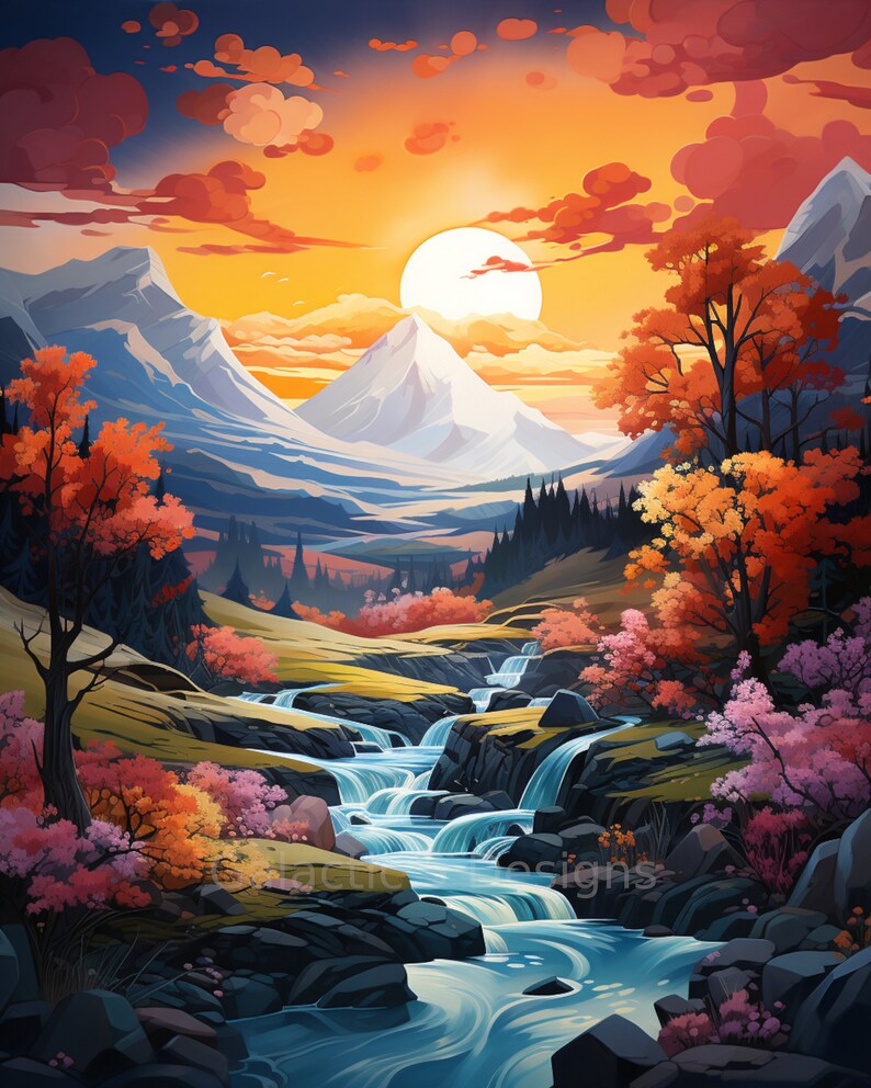 Mountain Landscape Digital Art Print, Digital Download Art Print - AI ...