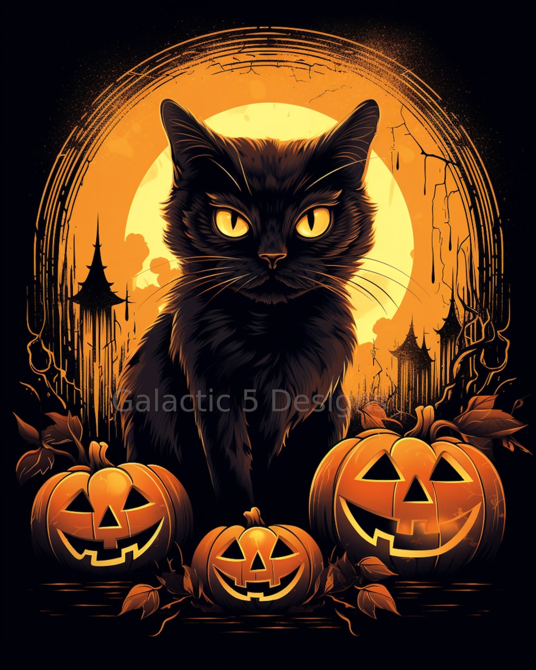 Halloween Black Cat Pumpkins Digital Art Print, Wall Art, Digital ...