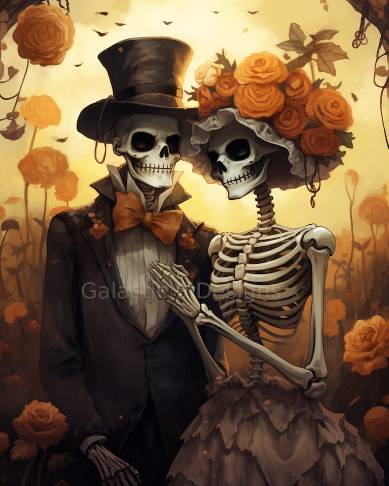 Halloween Skeleton Husband & Wife Digital Download Art Print Printable ...