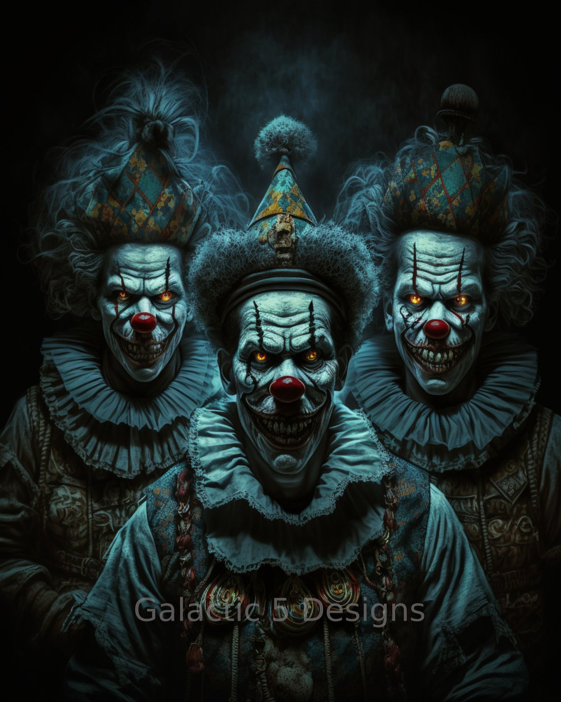 Creepy Evil Carnival Clowns Digital Art Print, AI Generated, Wall Art ...