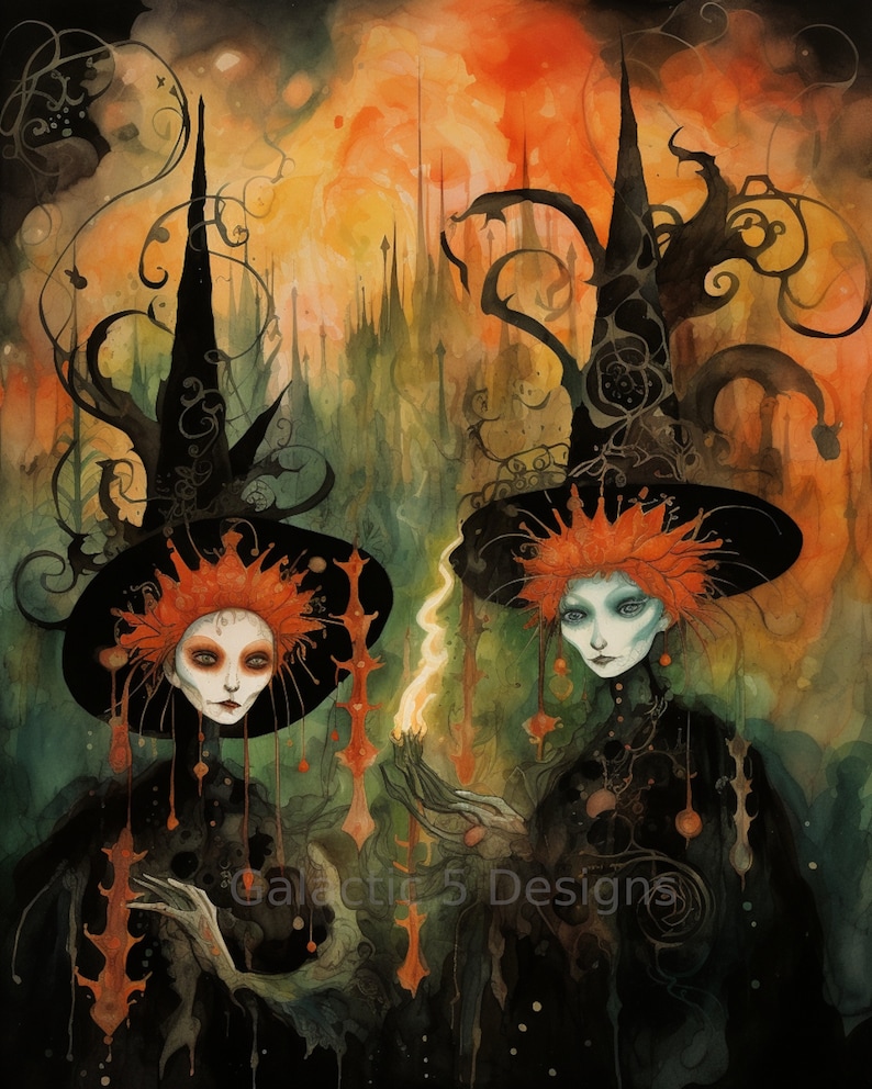 Twisted Witches Digital Download Watercolor Art Print - Wall Art ...