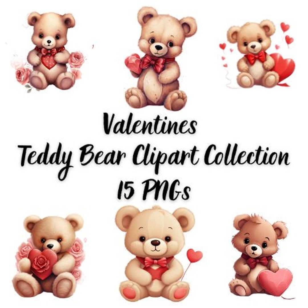 Valentines Day Teddy Bear Clipart Bundle 15 PNG Images | Valentines ...