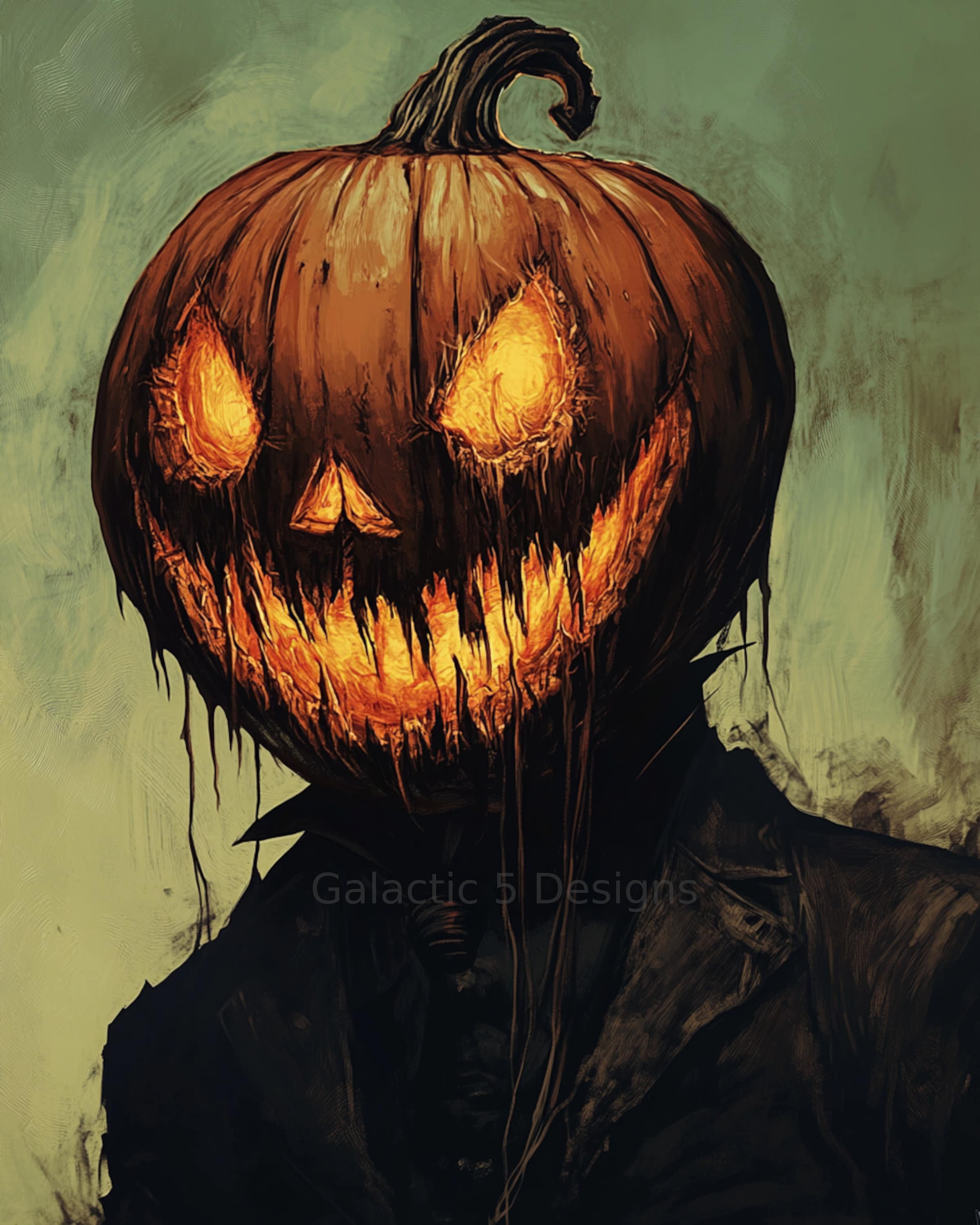 Halloween Pumpkinhead Man, Creepy Pumpkin Art, Digital Art Print, Wall ...