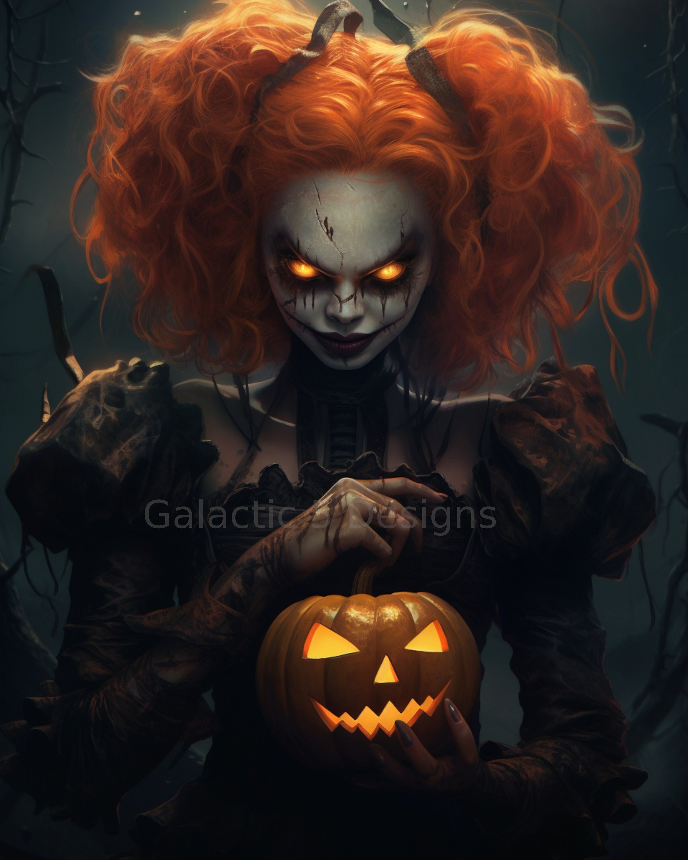 Creepy Lady Clown With Pumpkin Digital Print - Horror Art - Printable ...